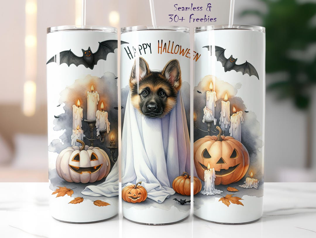 Halloween German Shepherd Ghost Tumbler Wrap: Dog Mom Gift (PNG Digital ...