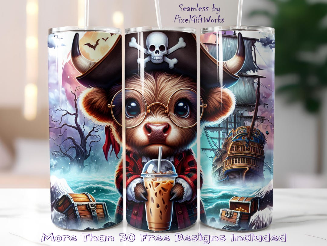 Highland Cow Pirate Tumbler Wrap, Spooky Halloween (digital Download ...