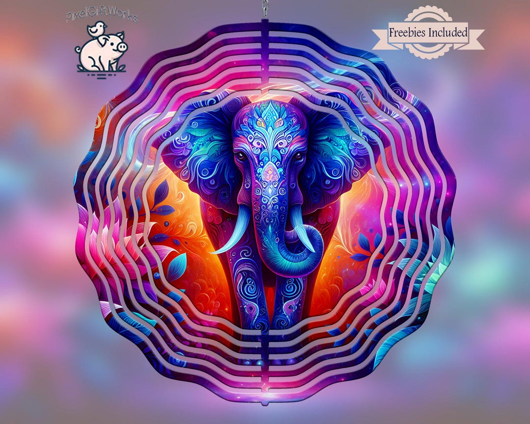 Elephant Wind Spinner PNG: Colorful Sublimation Design (digital ...