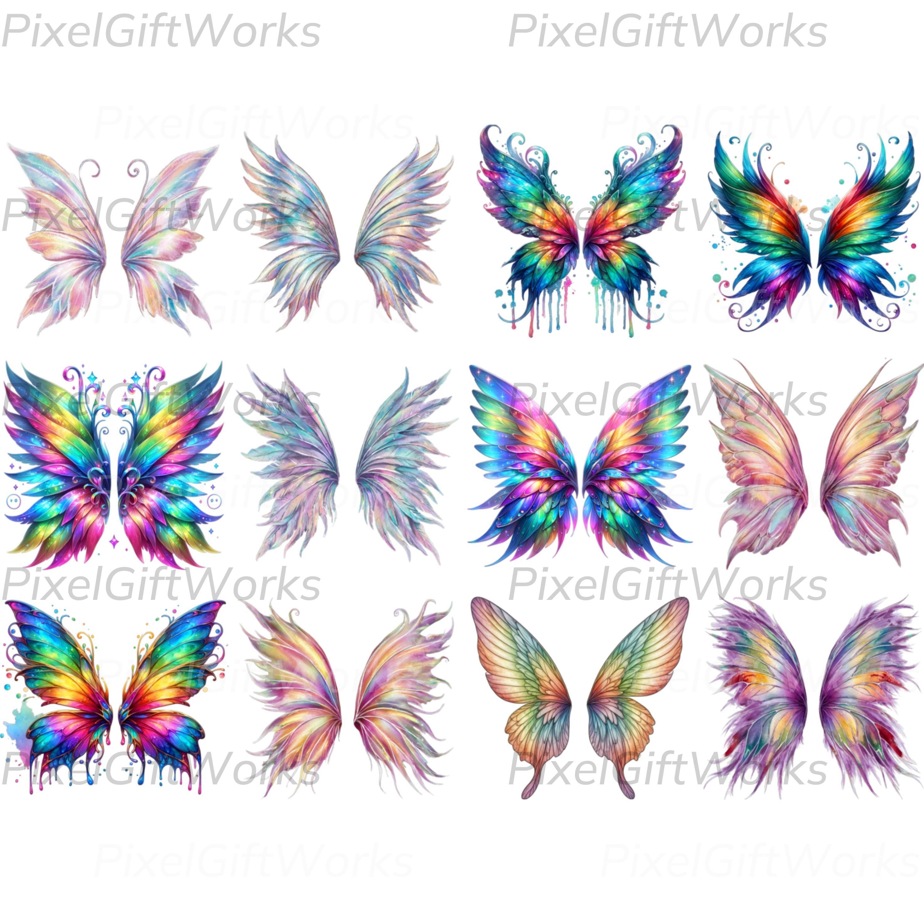 Magical Fairy Wings Clipart, Watercolor Angel Wing Clip Art, Pastel ...