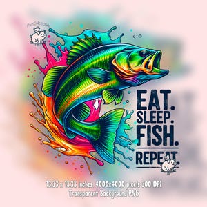 Bass Fishing Sublimation Design: Neon Watercolor Splash (digital ...