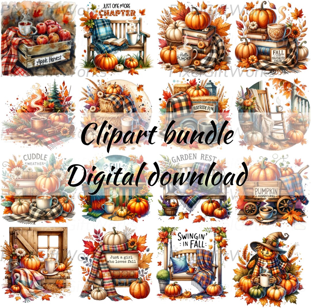 Fall Vibes PNG Clipart Bundle: Autumn Pumpkin Spice Designs (digital ...