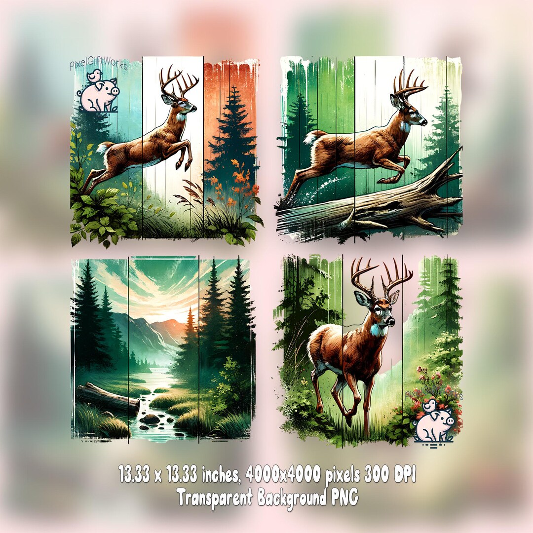 Distressed Deer Hunting Art: Brush Stroke Panel Design (PNG Digital ...