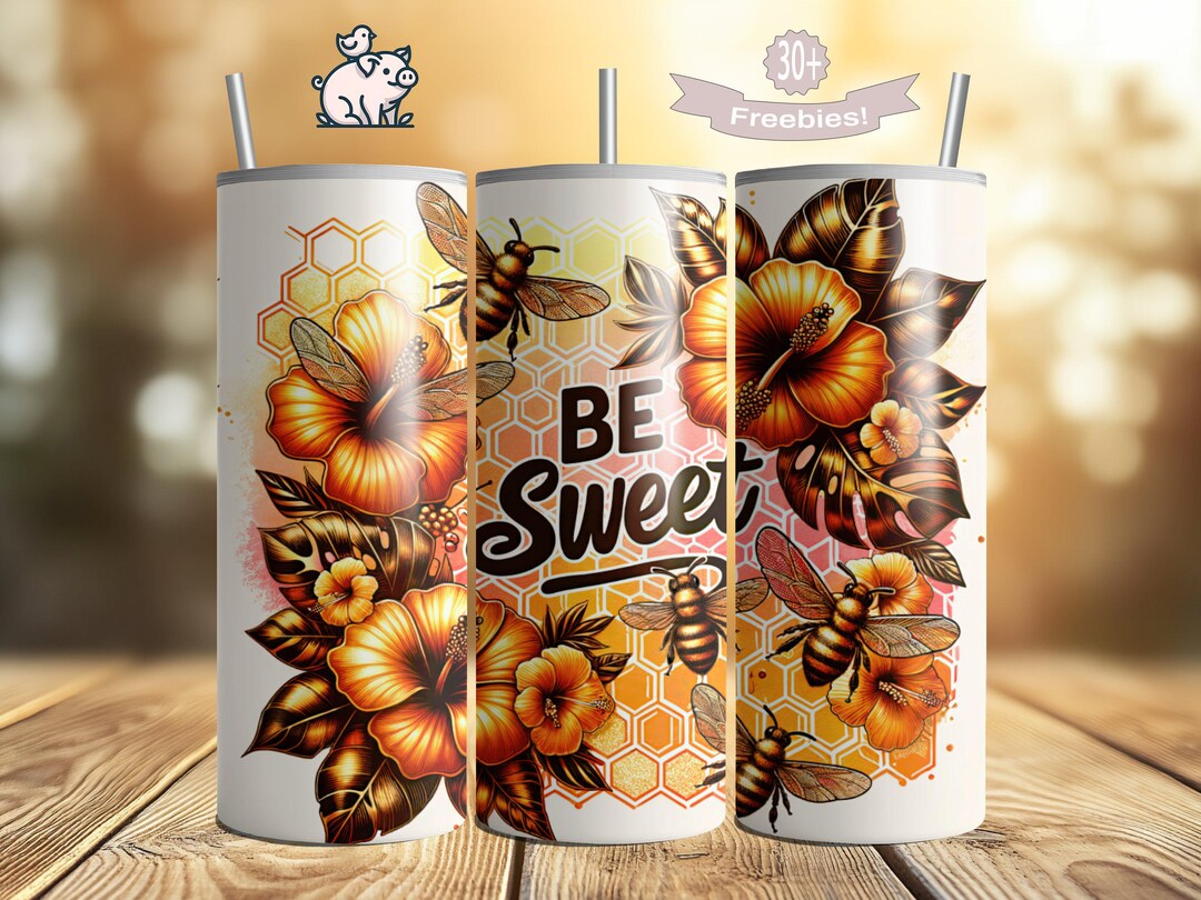 Bumblebee Tumbler Wrap: Positive Affirmations, Floral Bee Design (PNG ...
