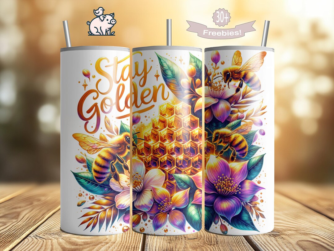 Bumblebee Tumbler Wrap: Positive Affirmations, Floral Bee Design (PNG ...