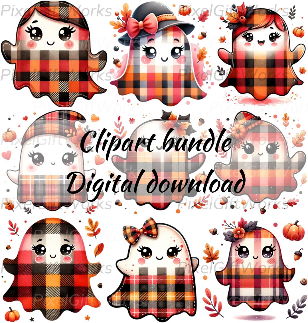 Cute Fall Ghost Png Bundle, Plaid Ghost Clipart, Fall Sublimation ...