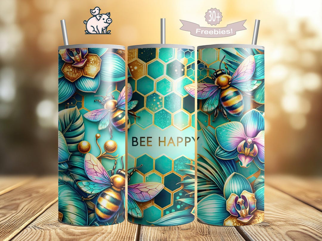 Bumblebee Tumbler Wrap: Positive Affirmations, Floral Bee Design (PNG ...