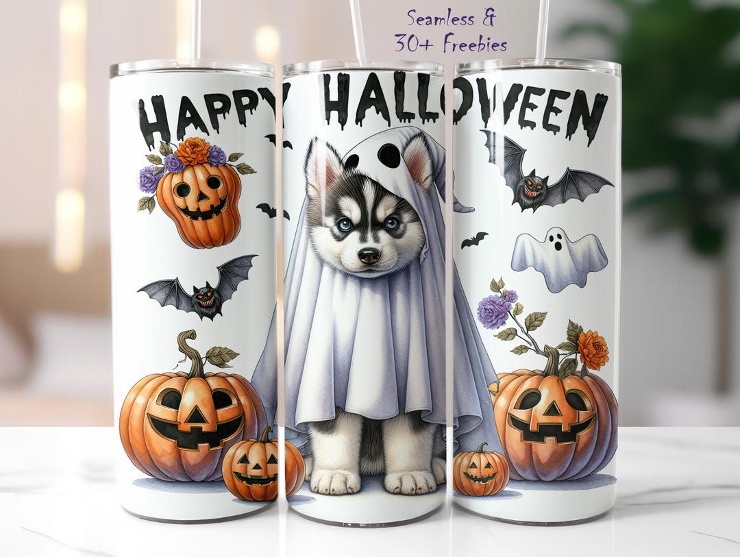 Halloween Siberian Husky Ghost Tumbler Wrap: Dog Mom Gift (PNG Digital ...
