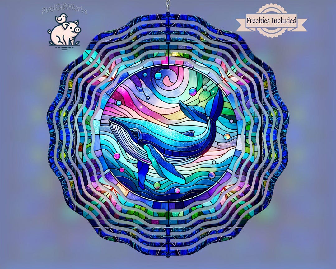 Stained Glass Whale Wind Spinner Design: Ocean Art Sublimation (PNG ...