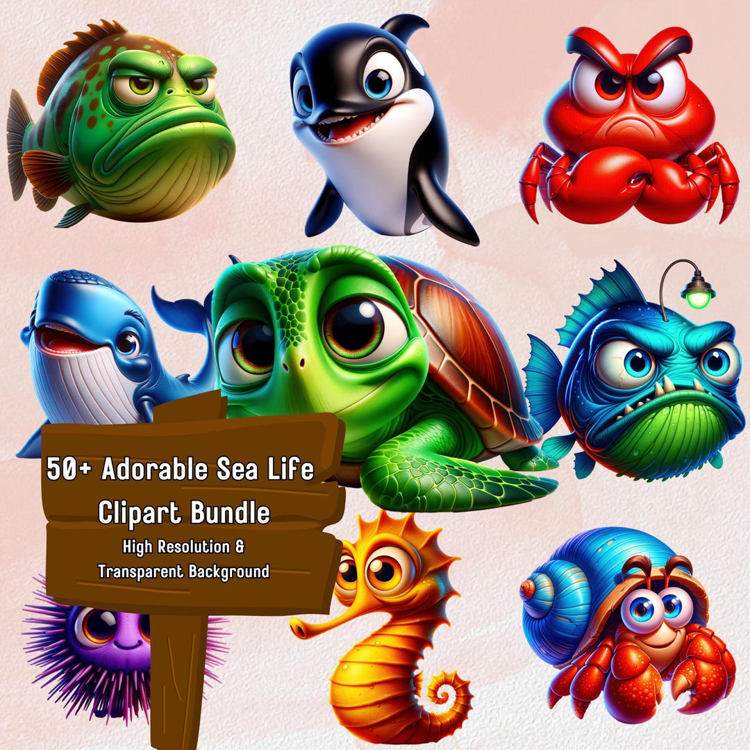 Sea Animals Clipart Bundle: Ocean Life PNG Graphics for DIY Crafts - Etsy