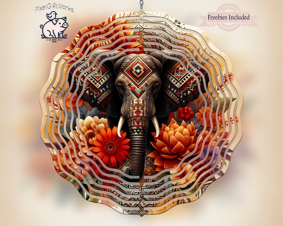 Elephant Wind Spinner PNG, Elephants Sublimation Design, Windspinner ...