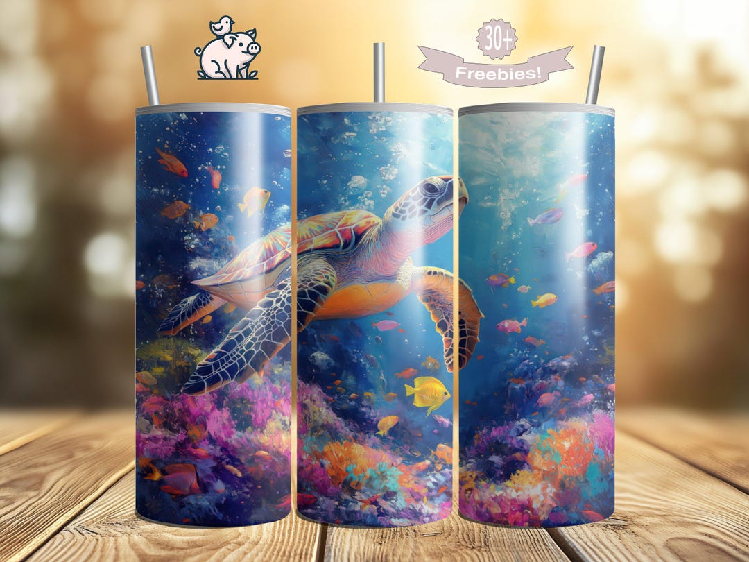 Sea Turtle Tumbler Wrap, Turtles 20oz Skinny Sublimation Design ...