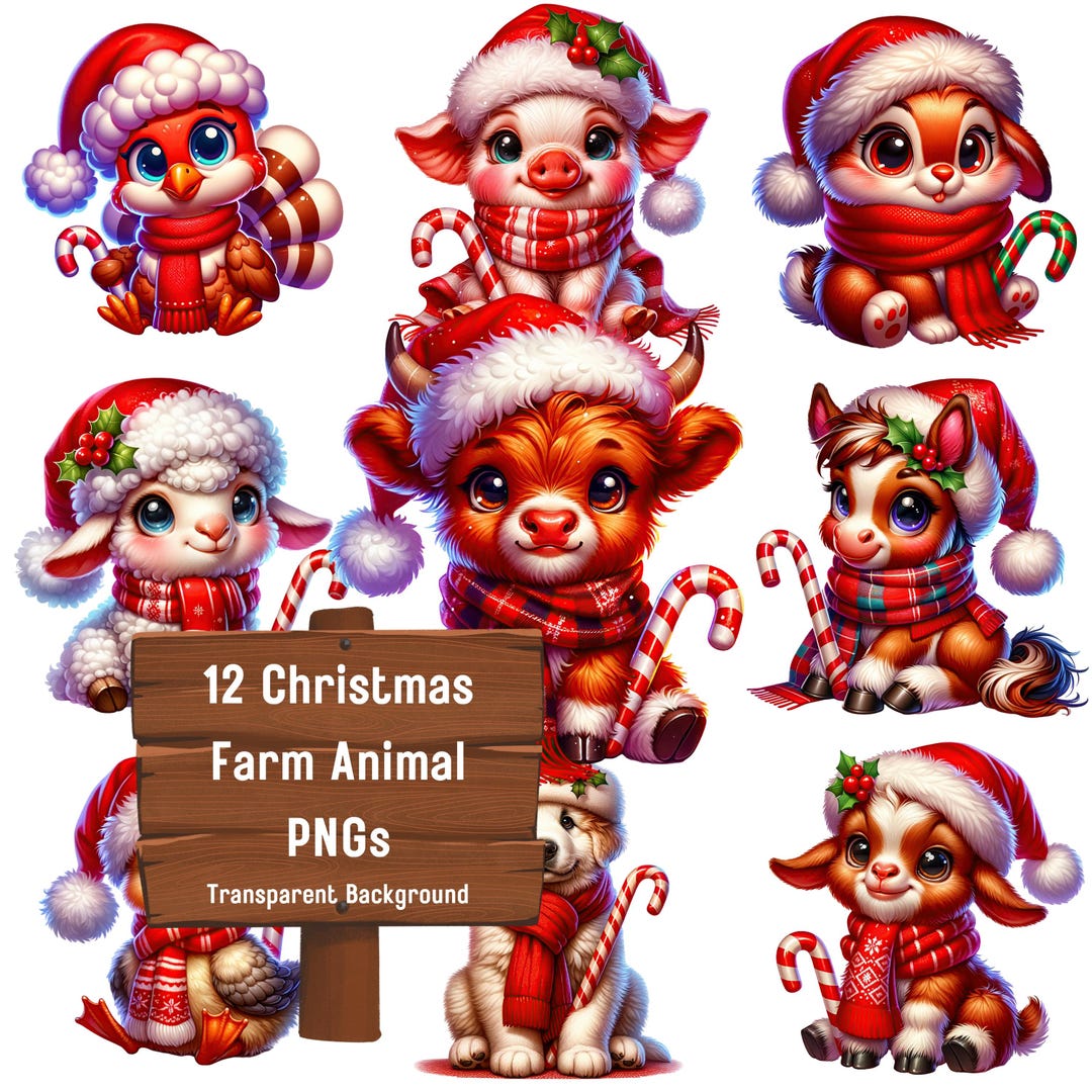 Christmas Farm Animals PNG Clipart: Winter Holiday Designs (12 Pngs) - Etsy