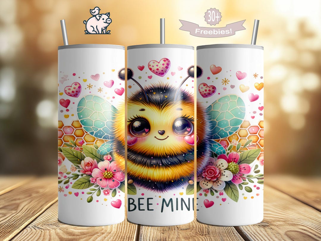 Bee Mine Tumbler Wrap: Bumblebee Hearts, Valentines Day (digital ...