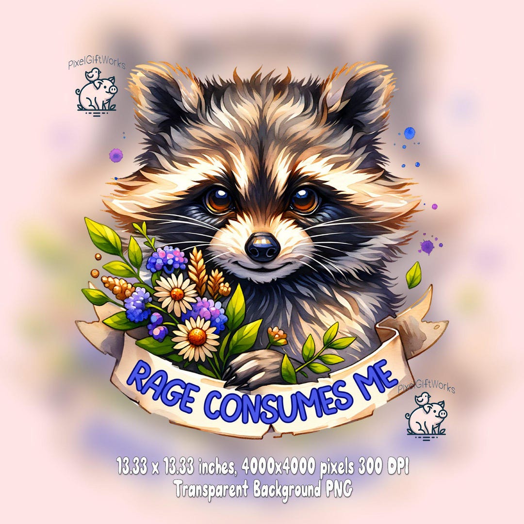Rage Consumes Me Raccoon Shirt Design PNG, Watercolor Floral Theme, Digital Download, Sarcastic ...