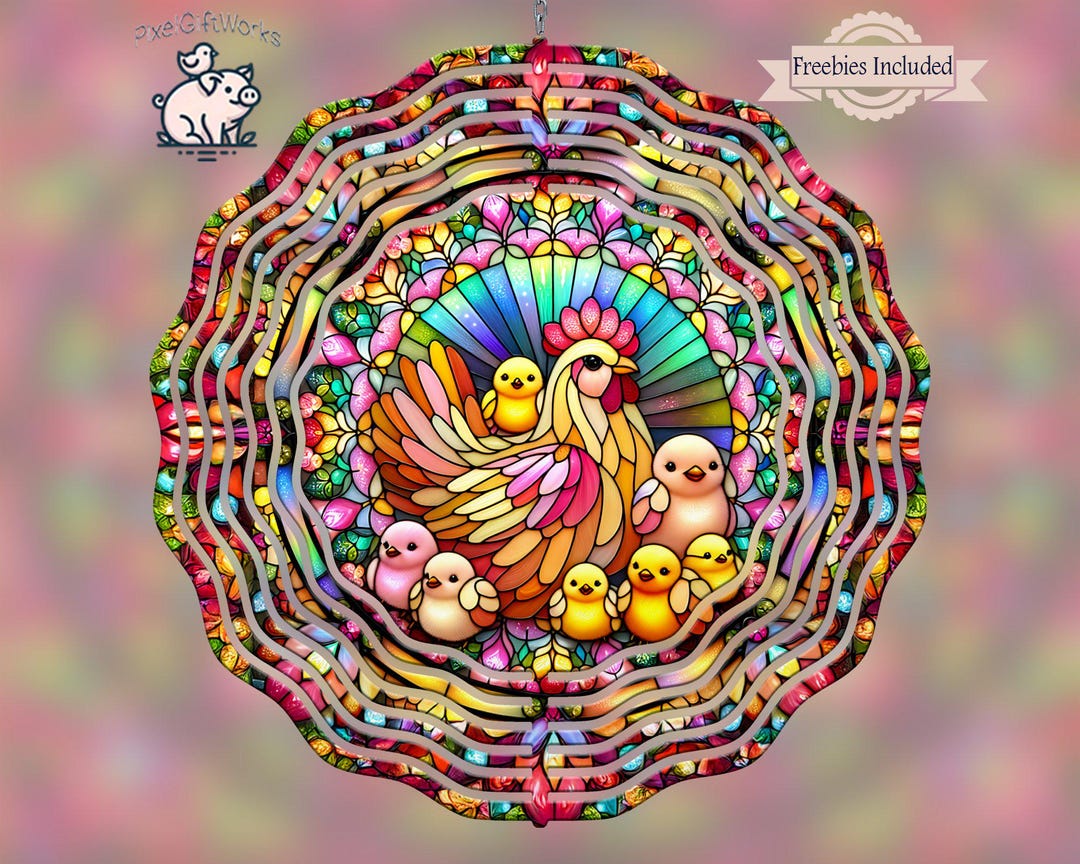 Stained Glass Hen Wind Spinner PNG: Chicken Garden Decor (digital ...