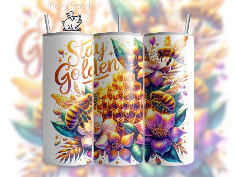 Bumblebee Tumbler Wrap: Positive Affirmations, Floral Bee Design (PNG ...