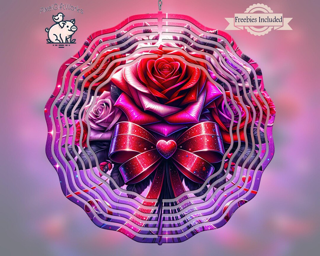 Valentine Wind Spinner PNG, Roses Sublimation Design, Valentines Day ...