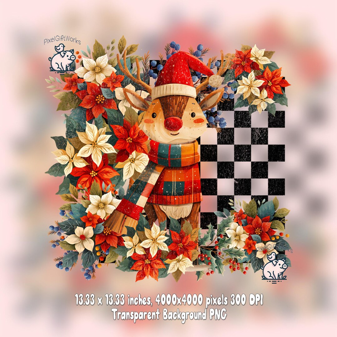 Christmas Reindeer PNG, Vintage Sublimation Design (digital Download ...