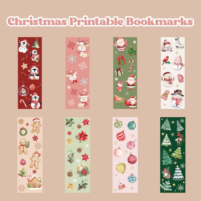 Christmas Printable Bookmarks, Holiday Bookmarks, Digital Download, PDF ...