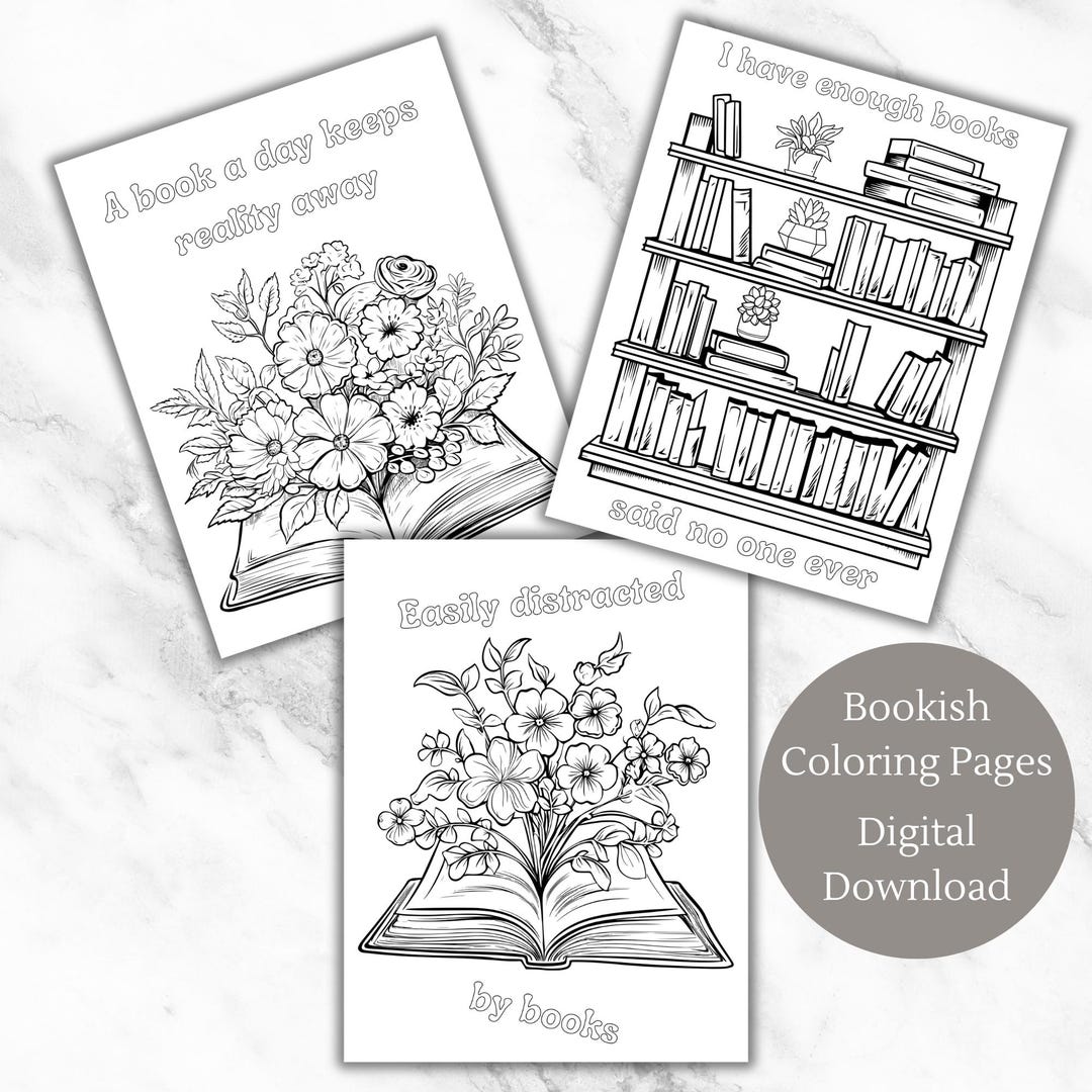 Printable Coloring Pages for Readers, Bookish Gifts for Book Lovers ...