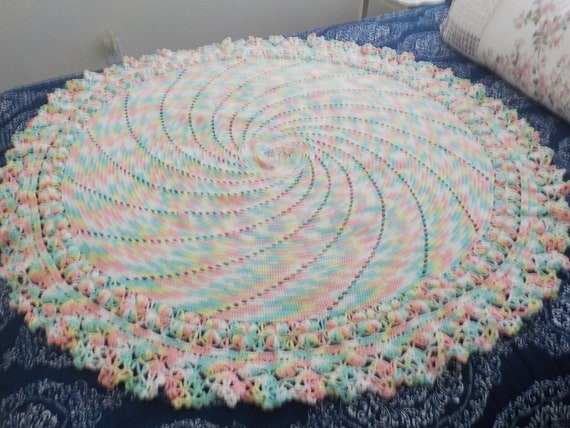 Hand made Baby Blanket round crochet lap floor blanket - Gem