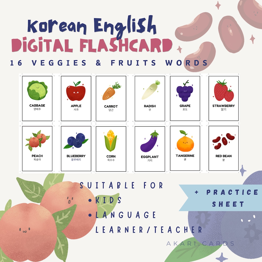 Korean English Fruits Vocabulary Flashcard, Digital Download ...