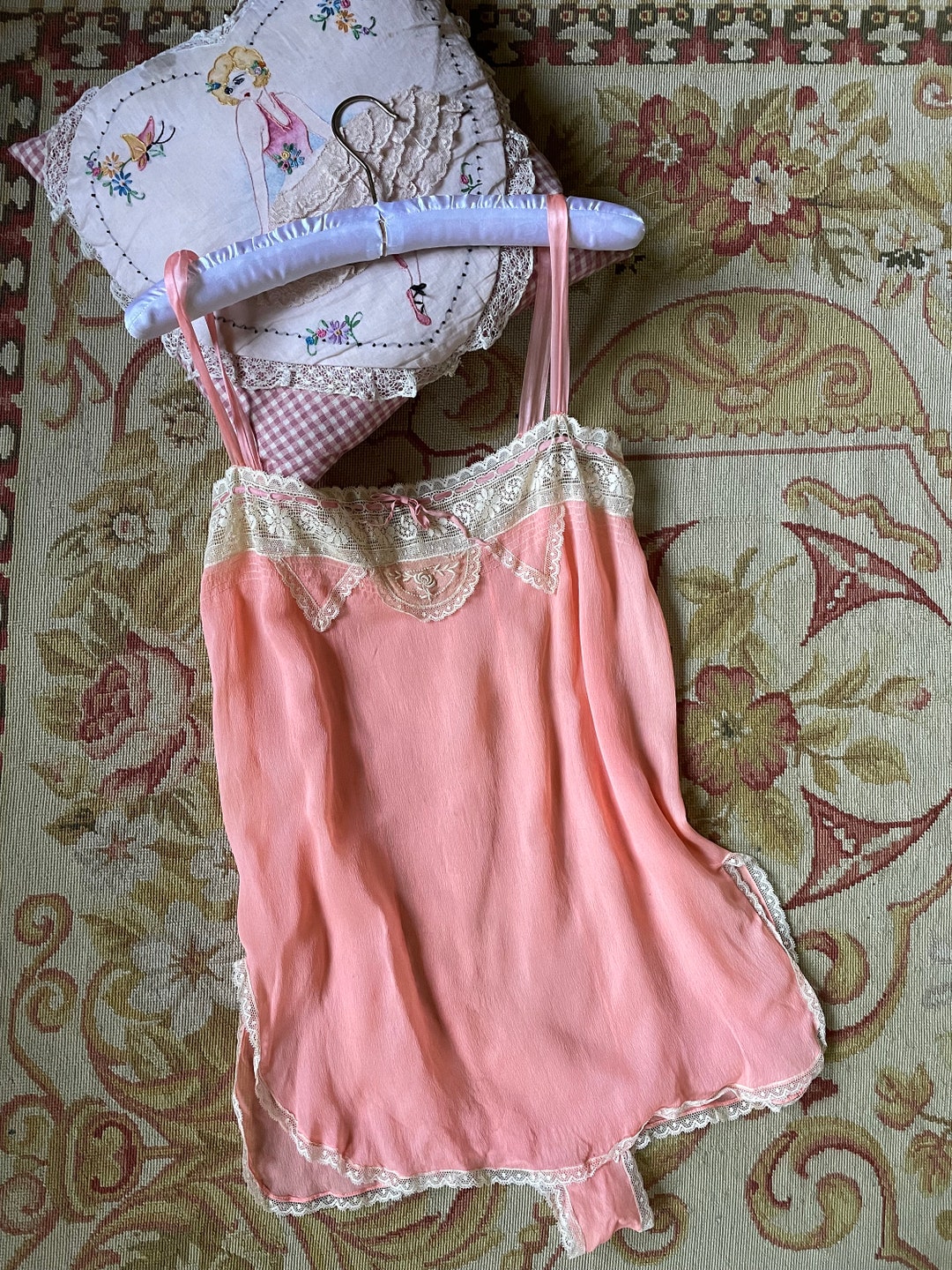 Vintage 1920s Pink Chiffon Lace Teddy Step in Lingerie Medium - Etsy