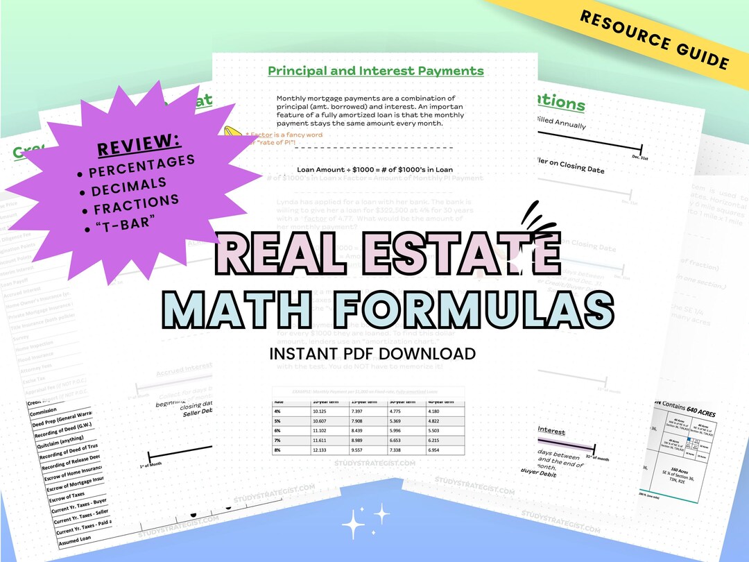 Real Estate Exam Math Formulas - Etsy