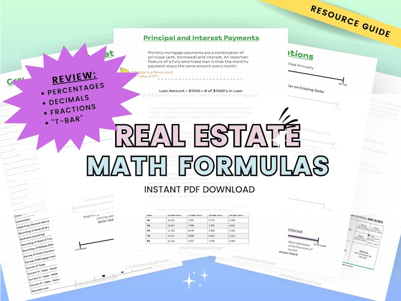 Real Estate Exam Math Formulas - Etsy