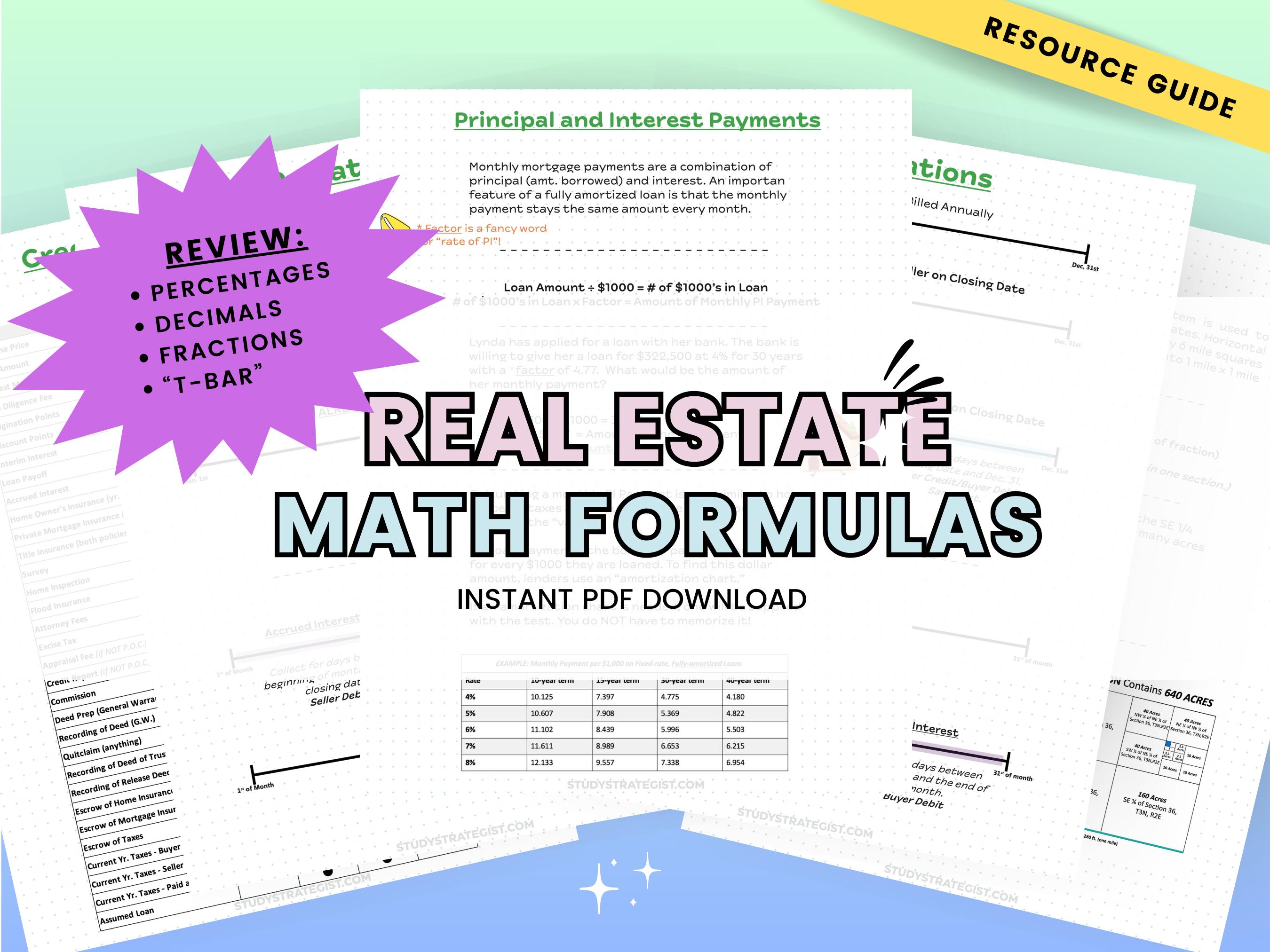 Real Estate Exam Math Formulas - Etsy