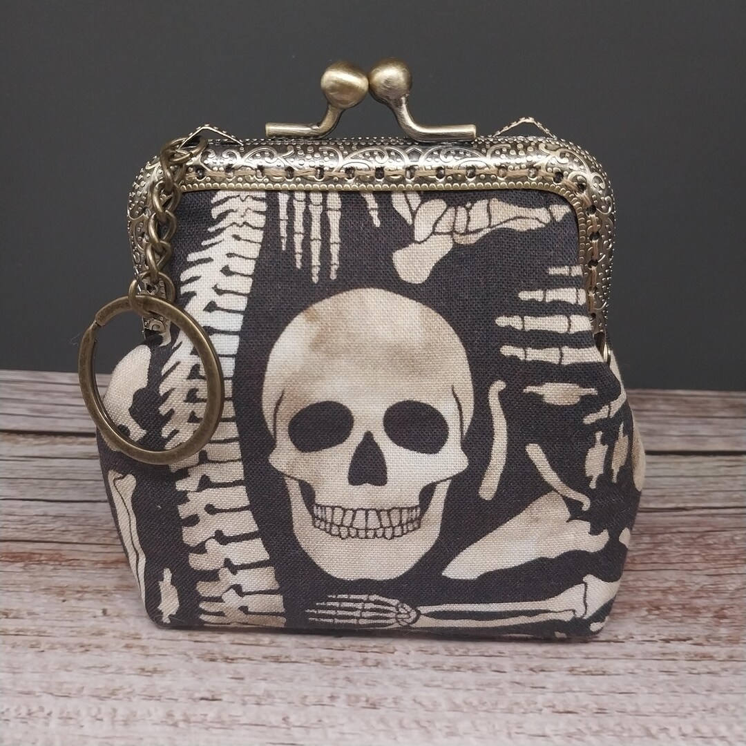 Skulls & Bones Kiss Snap Clasp Change Coin Purse With Keychain Keyring ...