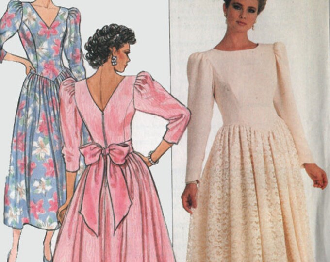Vintage 1980s Fitted Midriff Dress W/ Low V and Back Tie Sewing Pattern ...
