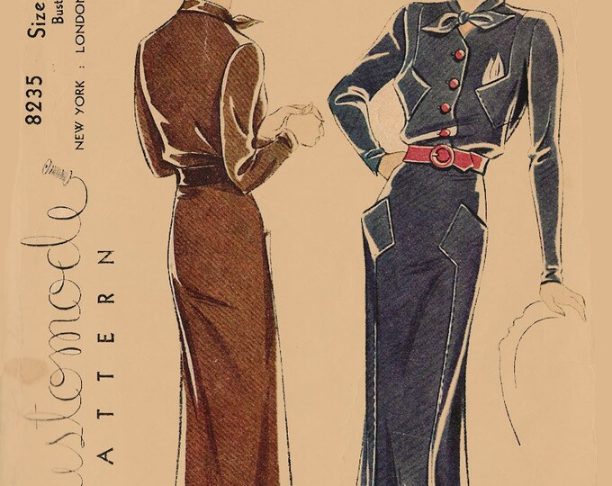 Vintage 1930s Rare Designer Art Deco Long Line Dress Sewing Pattern ...