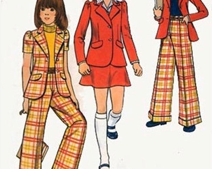 Vintage 1970s Girls Cropped Jacket, Cuffed Pants and Mini Skirt Sewing ...