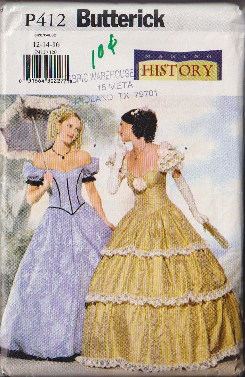 Butterick MAKING HISTORY Sewing Costume Pattern P412 - Misses Fitted ...