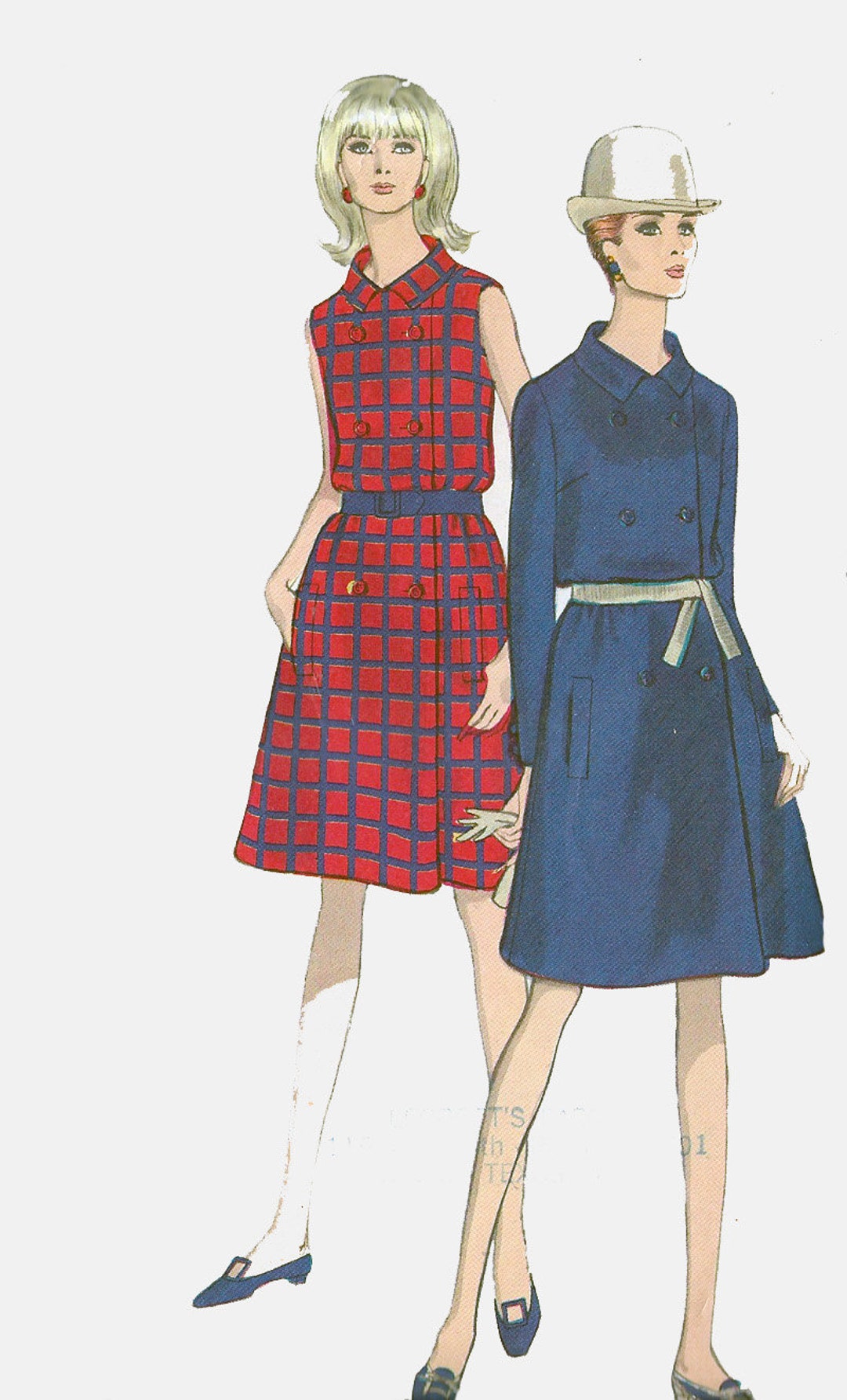 Vintage 60s MOD Double Breasted Coat Dress Sewing Pattern Vogue 7210 ...
