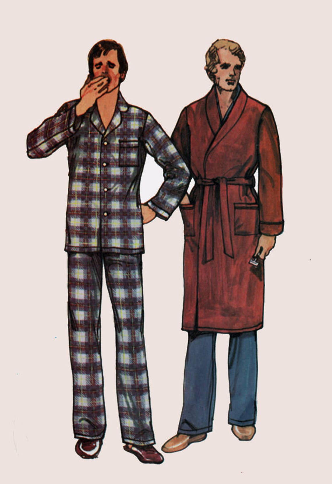 Vintage 1980s Men's Pajamas and Robe Butterick 6367 Vintage 80s Mens ...