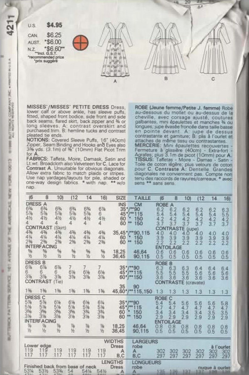Vintage 1980s Fitted Midriff Dress W/ Low V and Back Tie Sewing Pattern ...