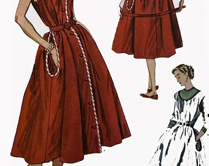 Vintage 50s Simple to Make Dress Sewing Pattern , One Piece Dress ...