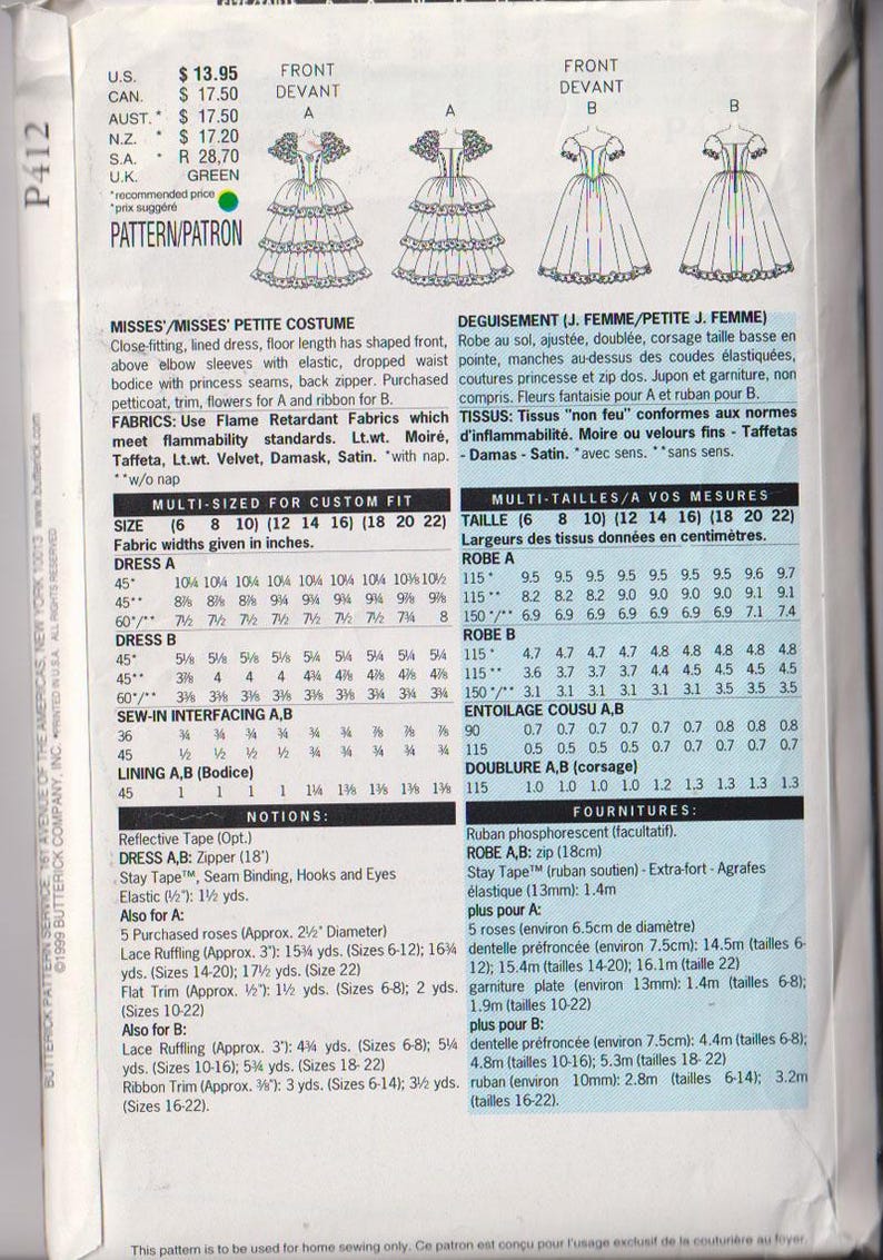 Butterick MAKING HISTORY Sewing Costume Pattern P412 - Misses Fitted ...