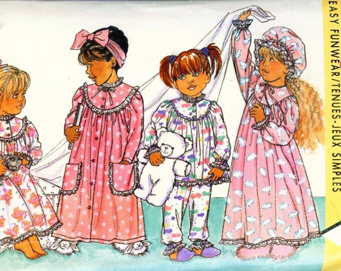 Vintage 80s Butterick 4413 BUSYBODIES Childrens Robe, Nightgown, Hat ...