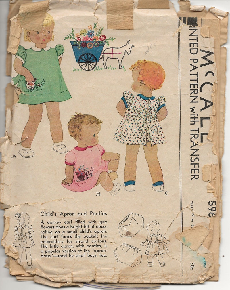 Vintage 1930s Girls DAINTY Apron & Panties Sewing Pattern Mccall 596 ...
