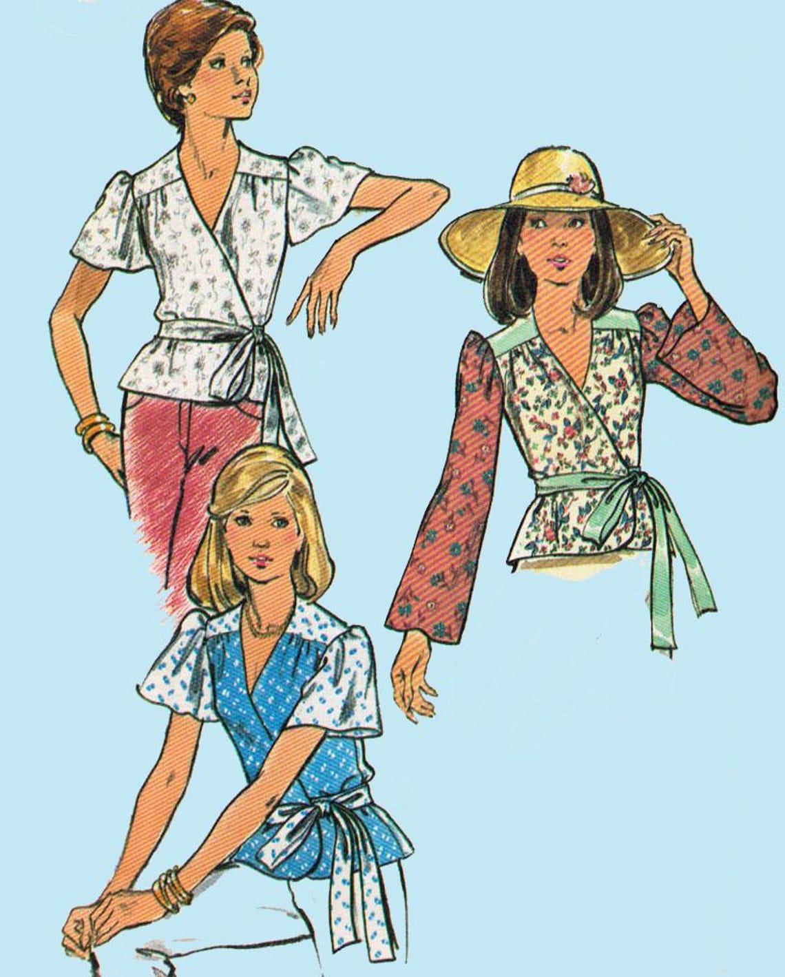 Vintage 70s Butterick Sewing Pattern 3554, Misses Fitted Wrap Blouses ...