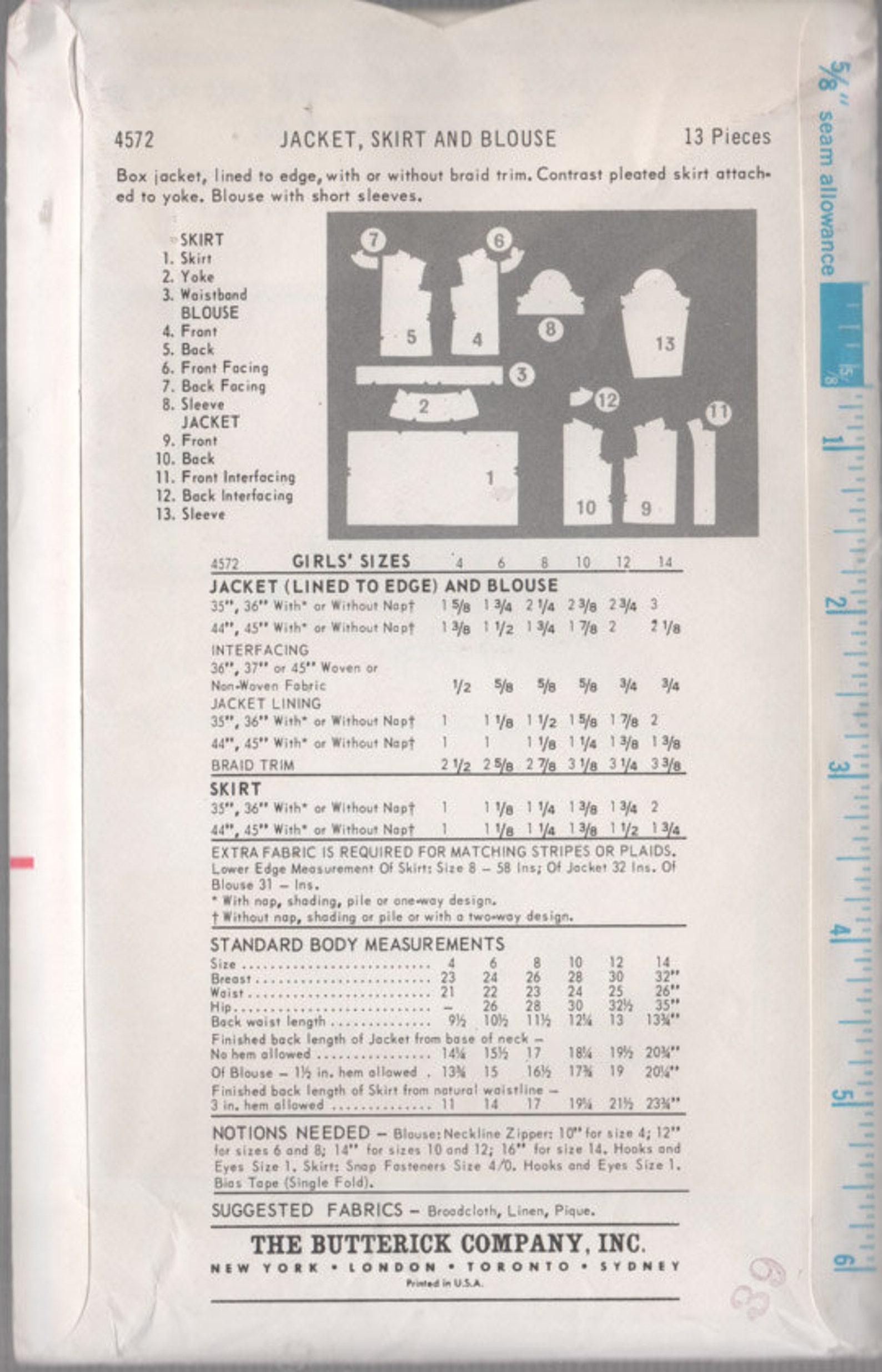 1960s Girls MOD Box Jacket, Pleated Skirt and Blouse Butterick 4572 ...