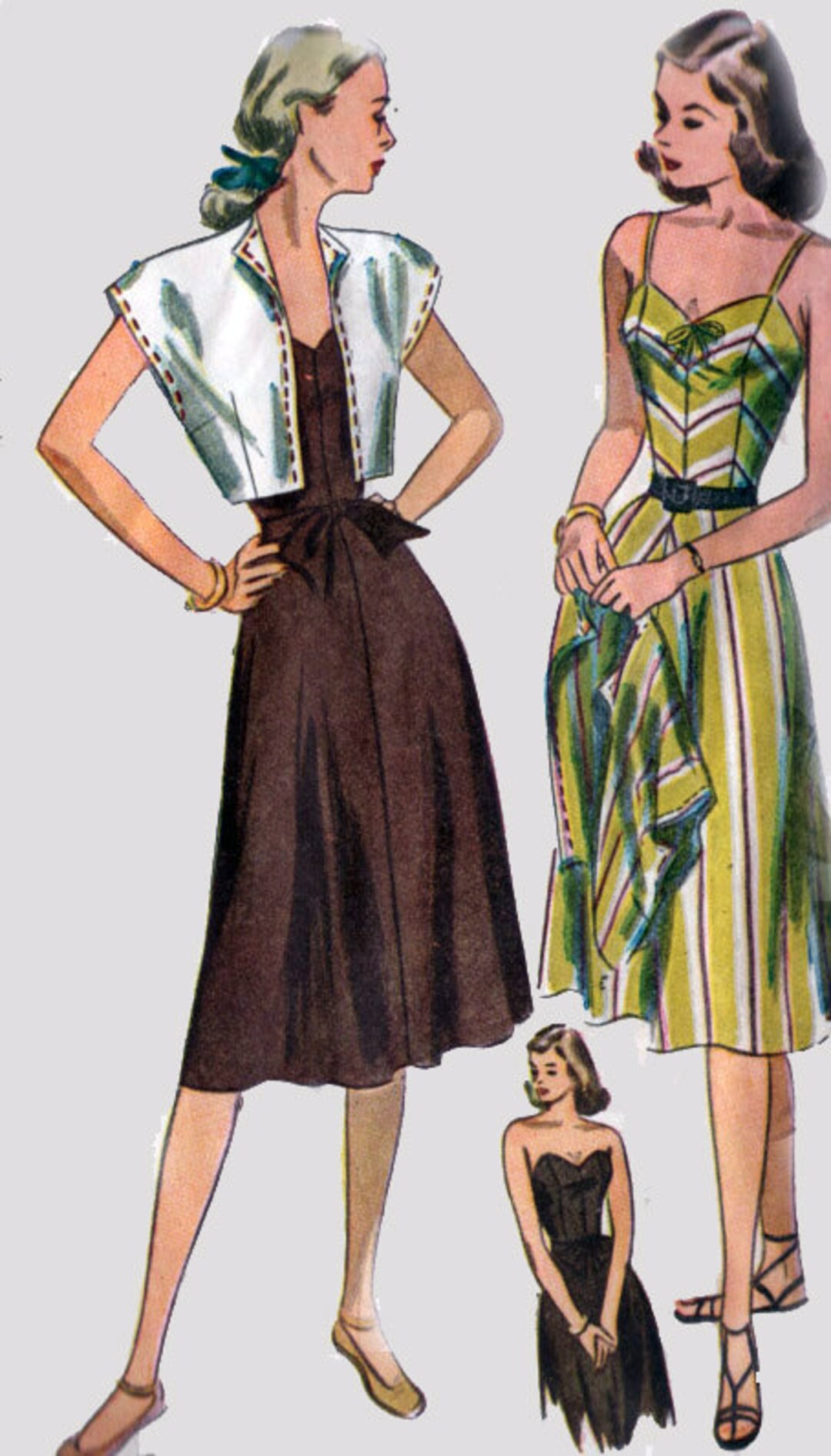 Vintage 50s Strapless Sundress and Bolero Sewing Pattern Simplicity ...