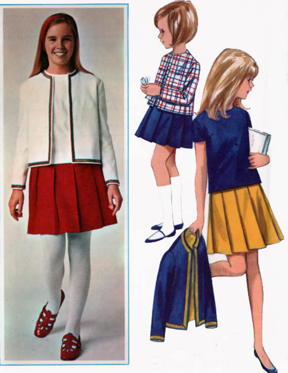 1960s Girls MOD Box Jacket, Pleated Skirt and Blouse Butterick 4572 ...