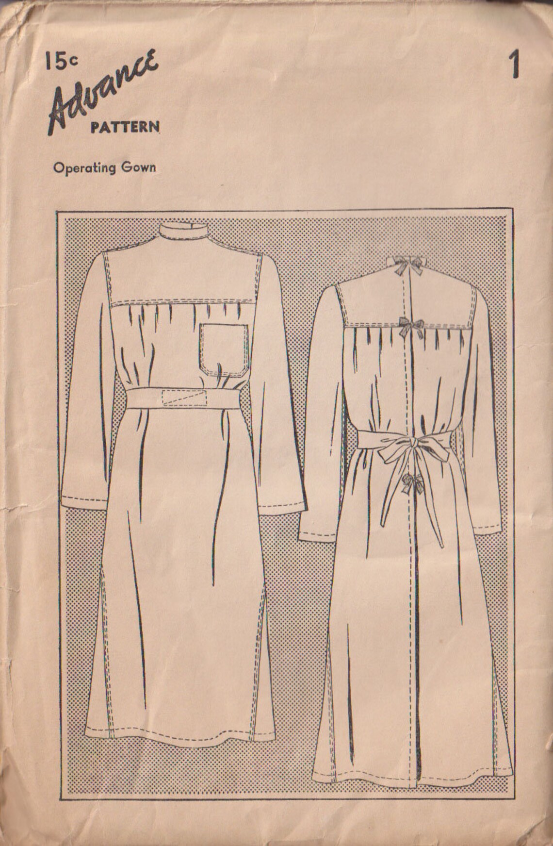 Vintage 1930s Advance 1 Operating Gown Sewing Pattern 30s Art Deco ...