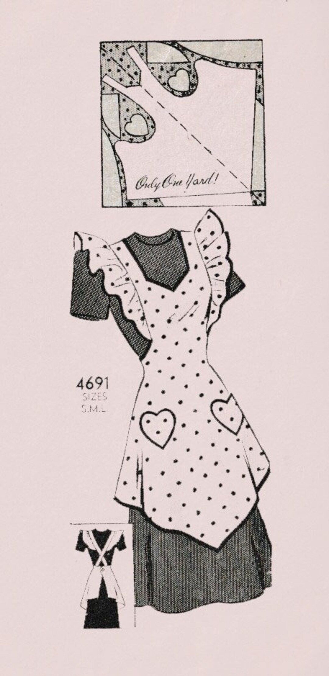 Vintage 1940s, Farm Kitchen Apron, Farmhouse Apron, Mail Order Sewing ...
