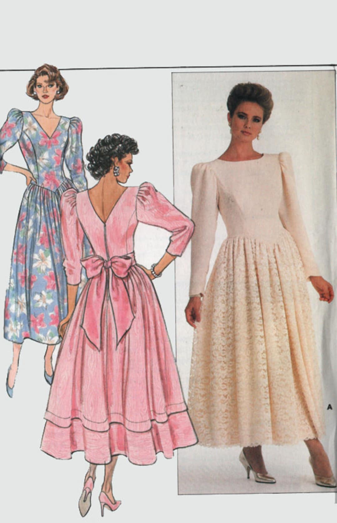Vintage 1980s Fitted Midriff Dress W/ Low V and Back Tie Sewing Pattern ...